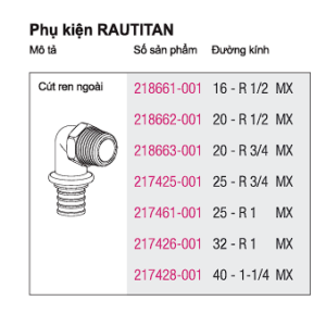 Cút Ren Ngoài ( - Nối Góc) Rehau - PEX - 2 MX - PN10
